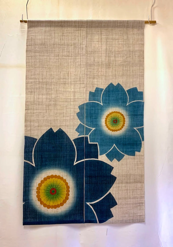 Japanese Noren - Hana ( blue ) - 麻暖簾 - 花 ブルー – UNJAPAN